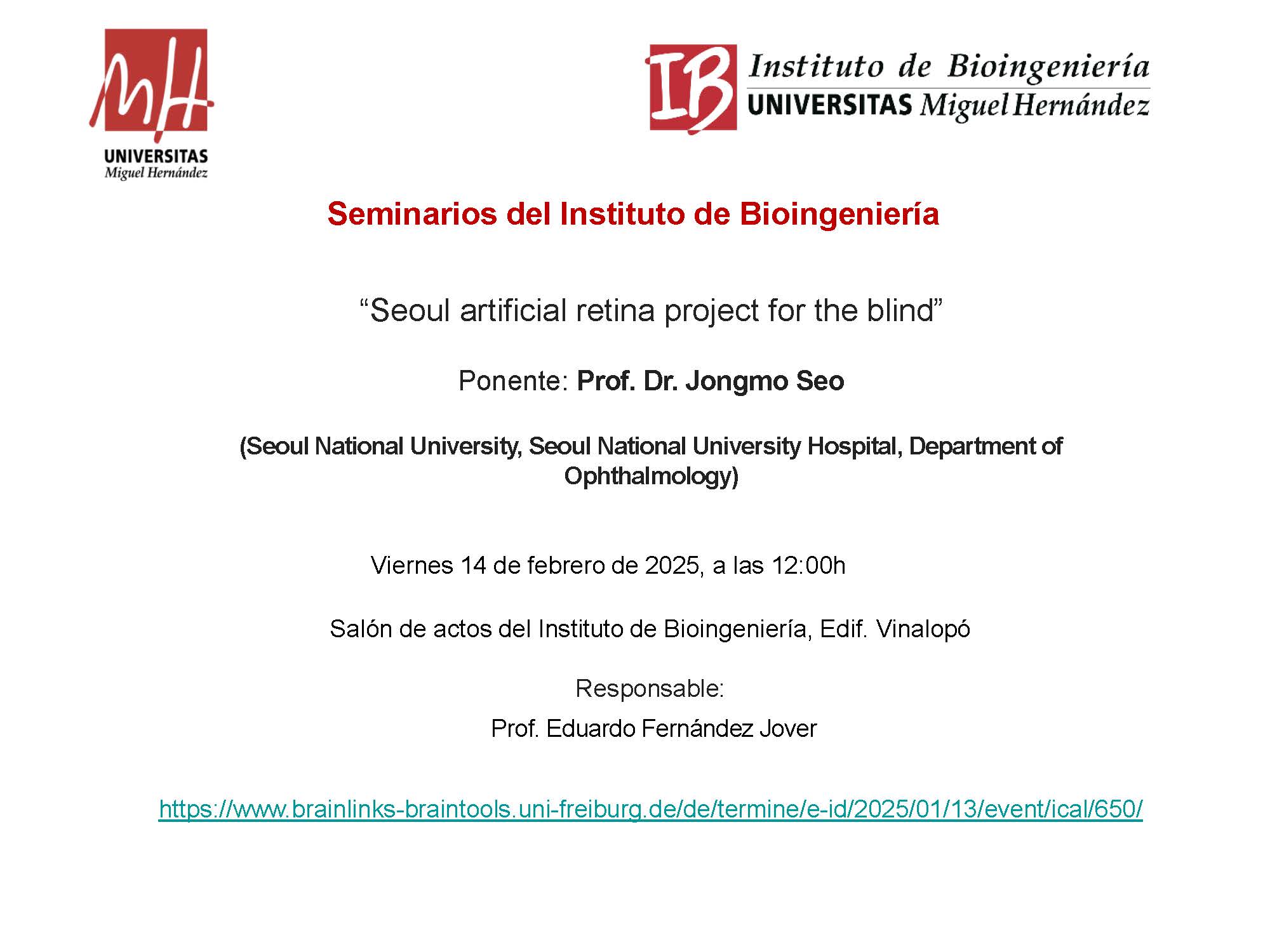 Seminario “Seoul artificial retina project for the blind”